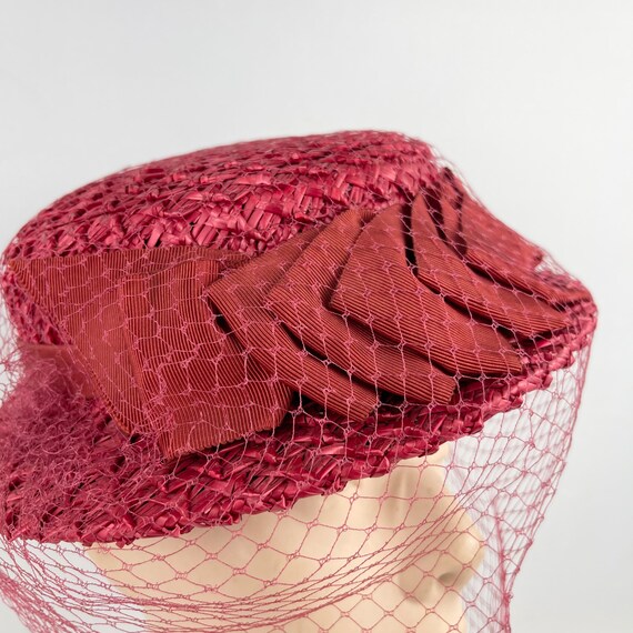 Original 1940's Stunning Pink Coarse Straw Hat with G… - Gem