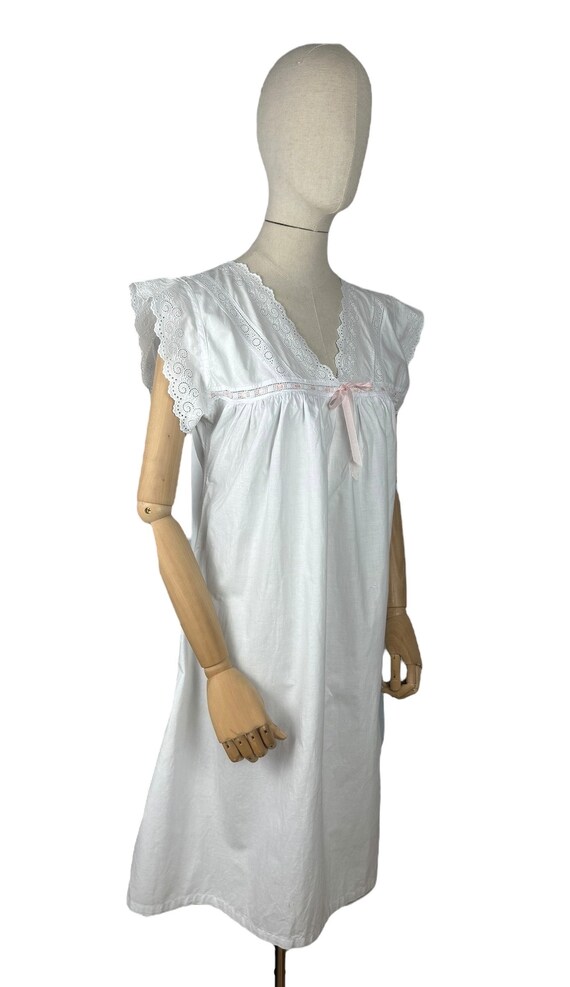 Antique Edwardian Crisp White Cotton Shift with Brode… - Gem