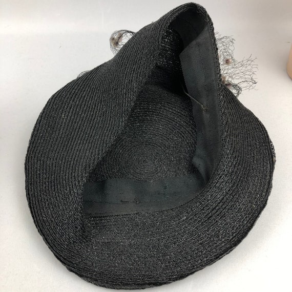 Original 1940's Black Fine Sisal Hat with Wonderful P… - Gem