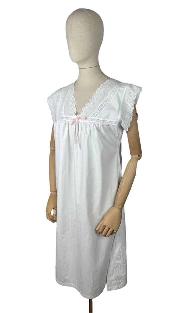 Antique Edwardian Crisp White Cotton Shift with Brode… - Gem