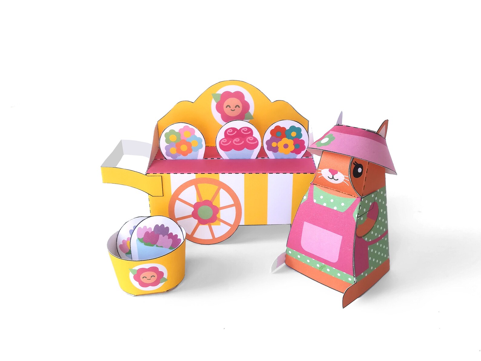 DIY Papercraft Kit, Flower Cart Playset, Pdf Paper Toy, Printable ...