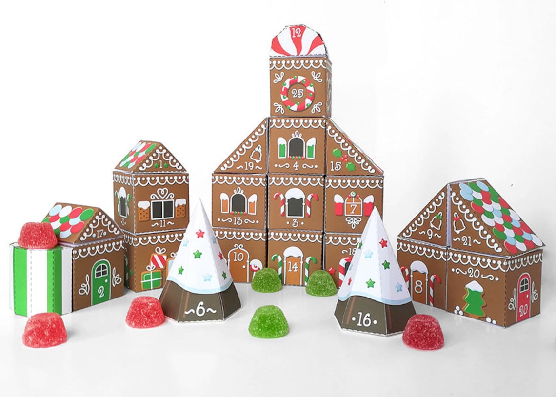 Printable Advent Calendar Gingerbread Village Christmas - Etsy
