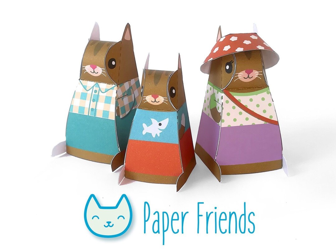 DIY Papercraft Kit, Cat Family Playset, Pdf Paper Toy, Printable ...