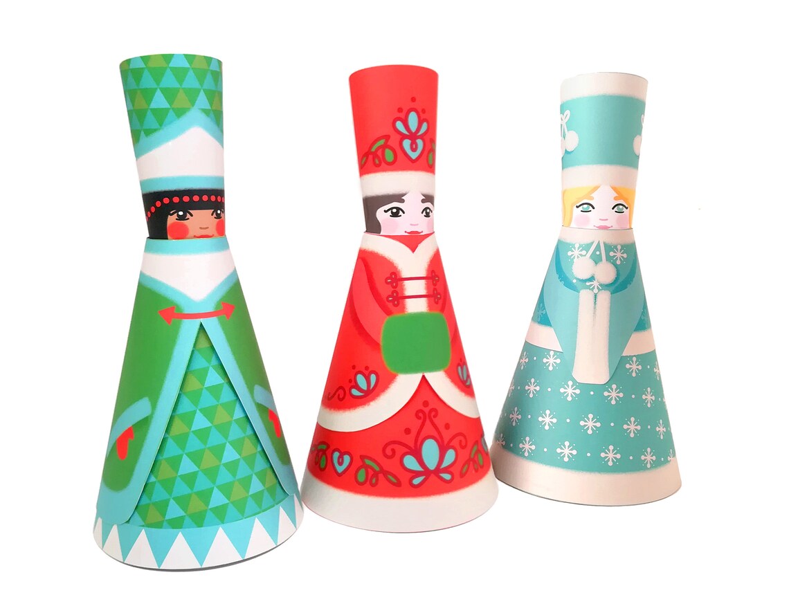 Christmas Paper Dolls Papercraft Kit Printable Dolls - Etsy