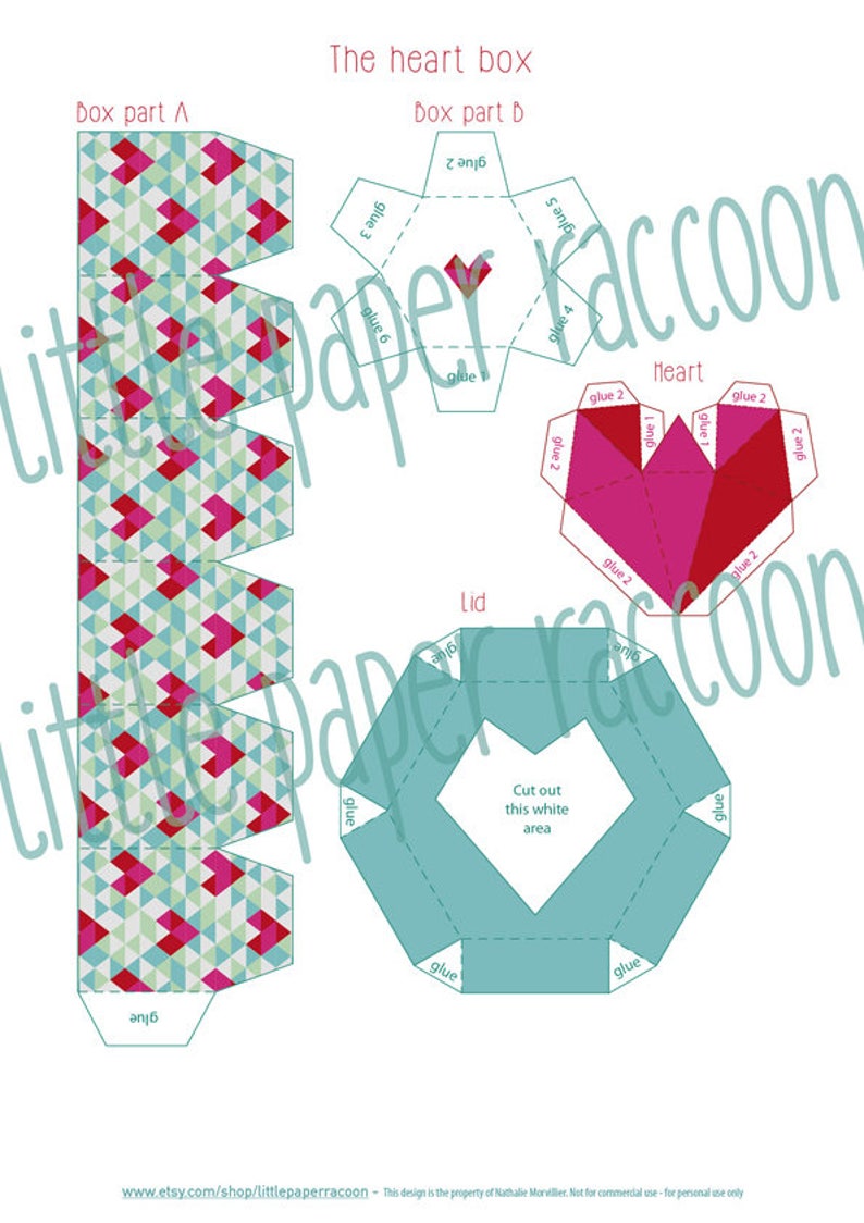 Diy Valentine Box Printable Pdf Favor Box Printable Heart Box for Her ...