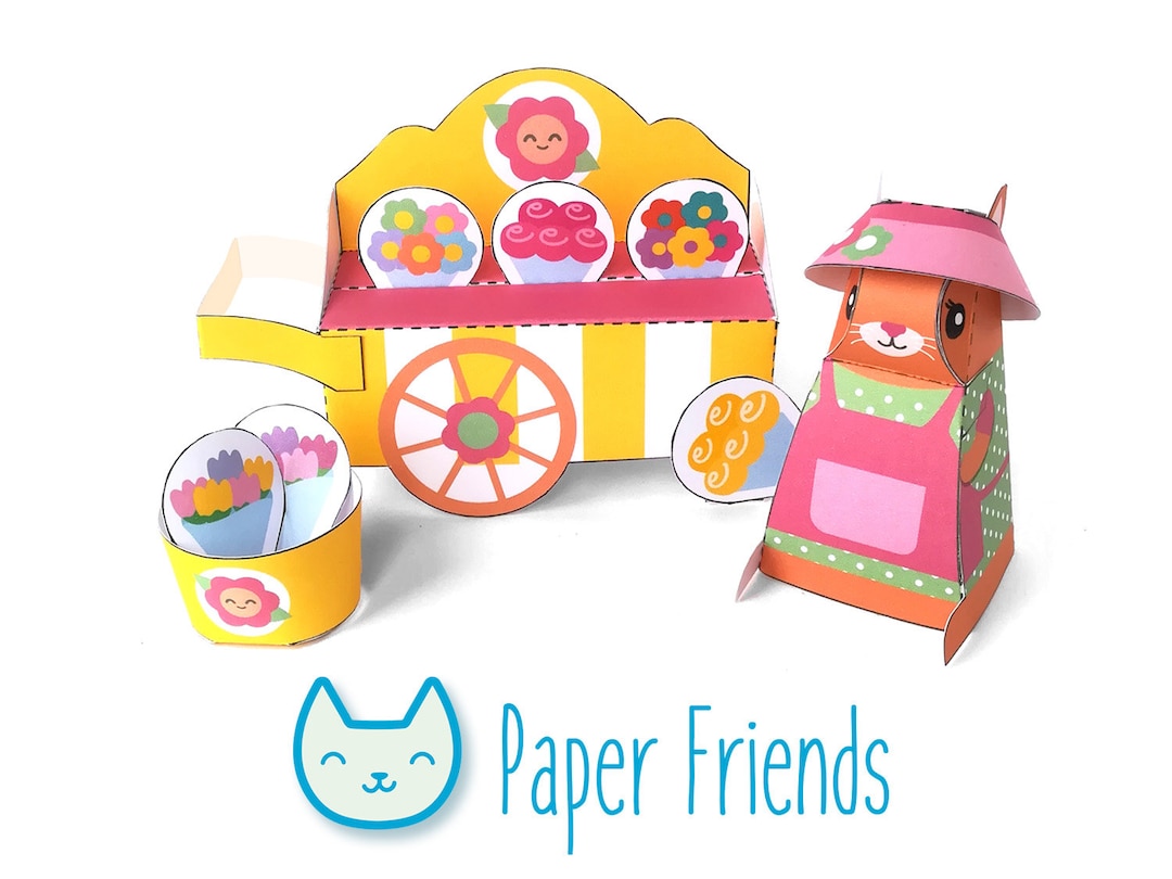 DIY Papercraft Kit, Flower Cart Playset, Pdf Paper Toy, Printable ...