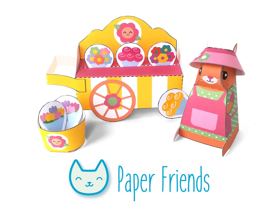 DIY Papercraft Kit, Flower Cart Playset, Pdf Paper Toy, Printable ...