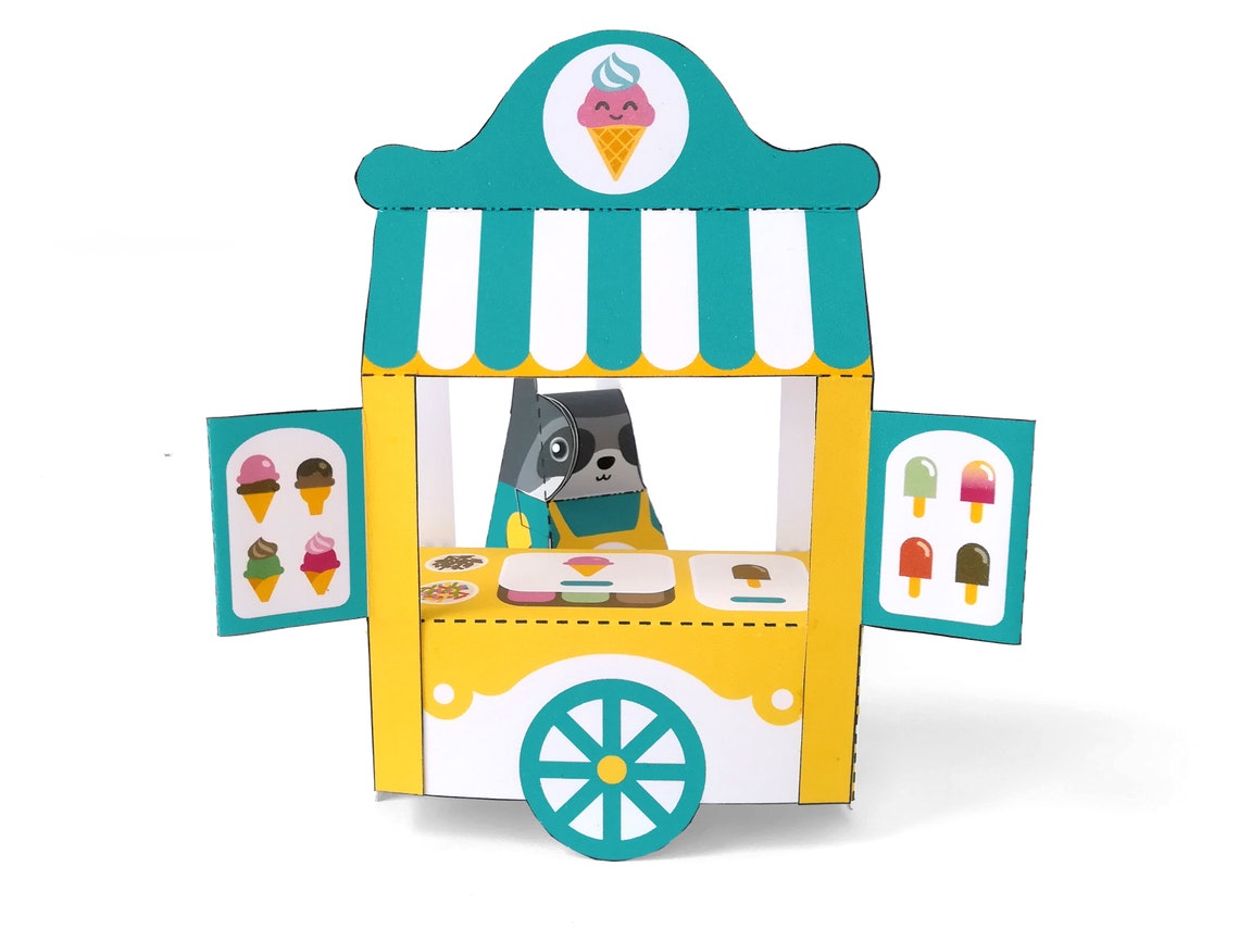DIY Papercraft Kit, Ice Cream Stand Playset, Pdf Paper Toy, Printable ...