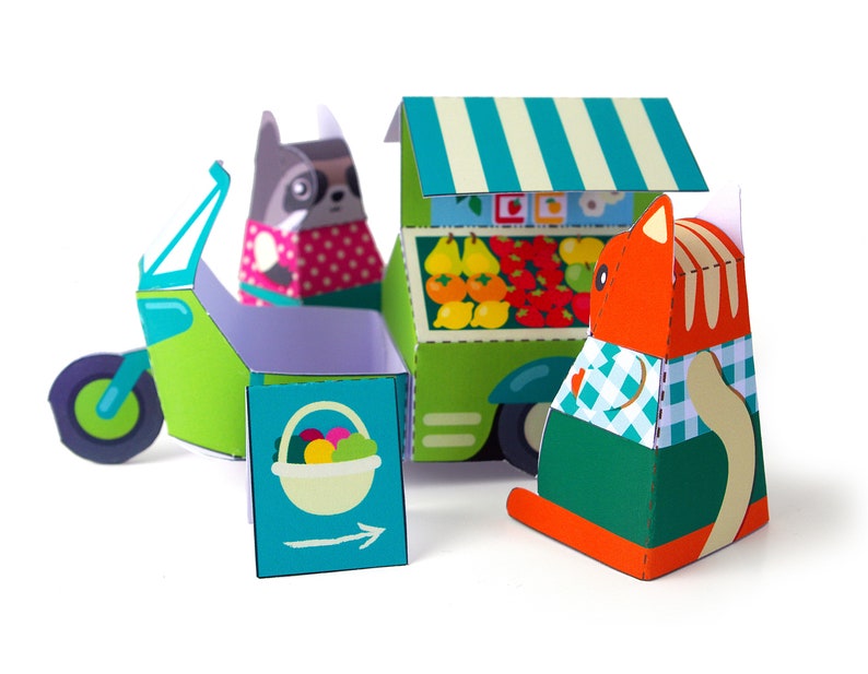 DIY Papercraft Kit, Green Market Playset, Pdf Paper Toy, Instant ...