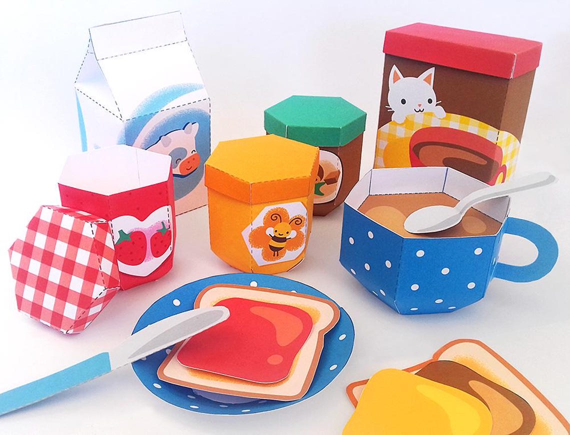 DIY Papercraft Kit Food Playset Pdf Paper Toy Breakfast Pretend Play ...