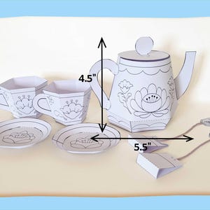 Printable Papercraft Kit, Floral Teaset, DIY Paper Toy, Coloring Craft ...