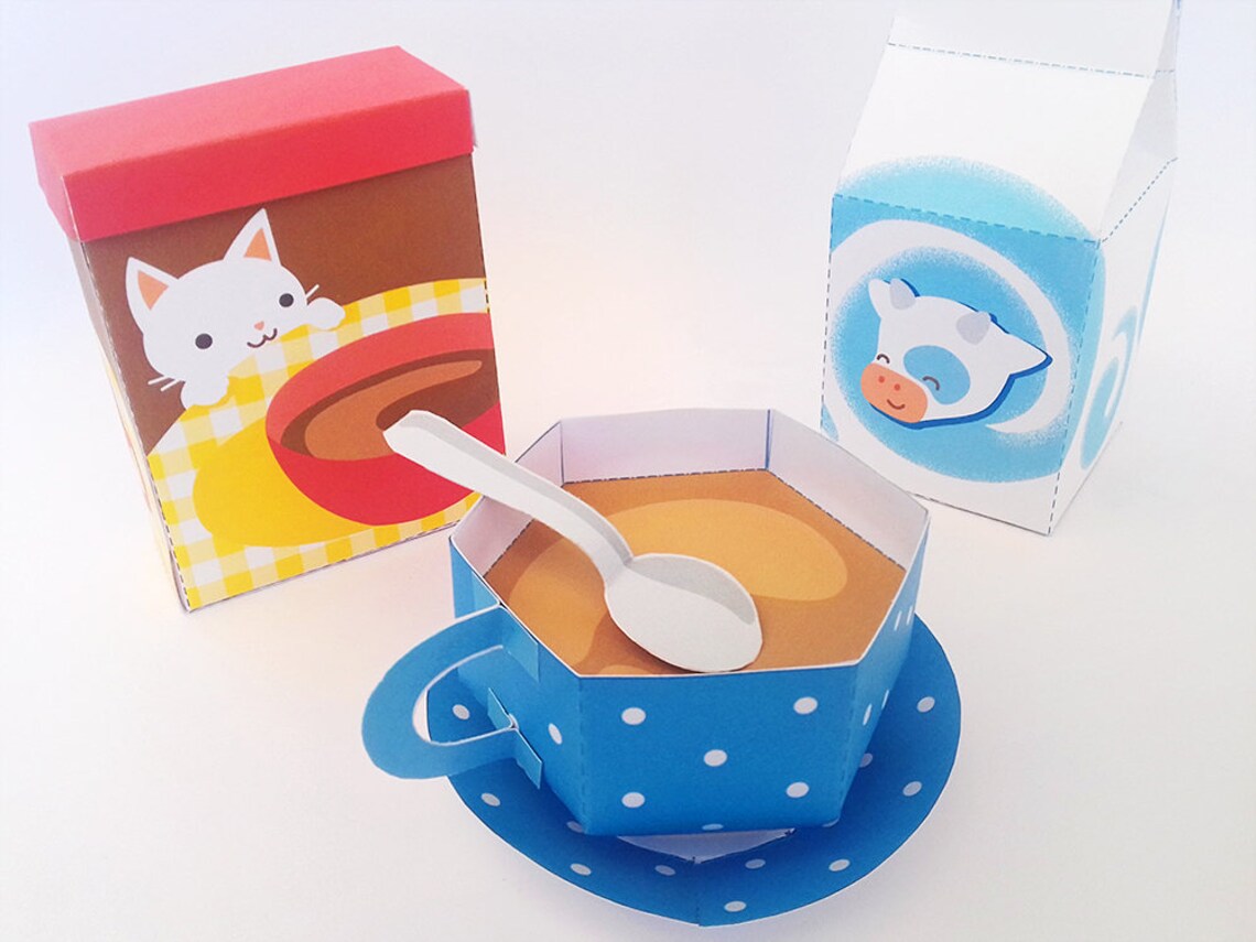 DIY papercraft kit Food playset Pdf Paper toy Breakfast | Etsy