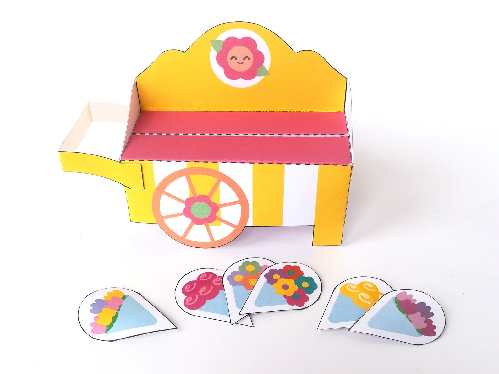 DIY Papercraft Kit, Flower Cart Playset, Pdf Paper Toy, Printable ...
