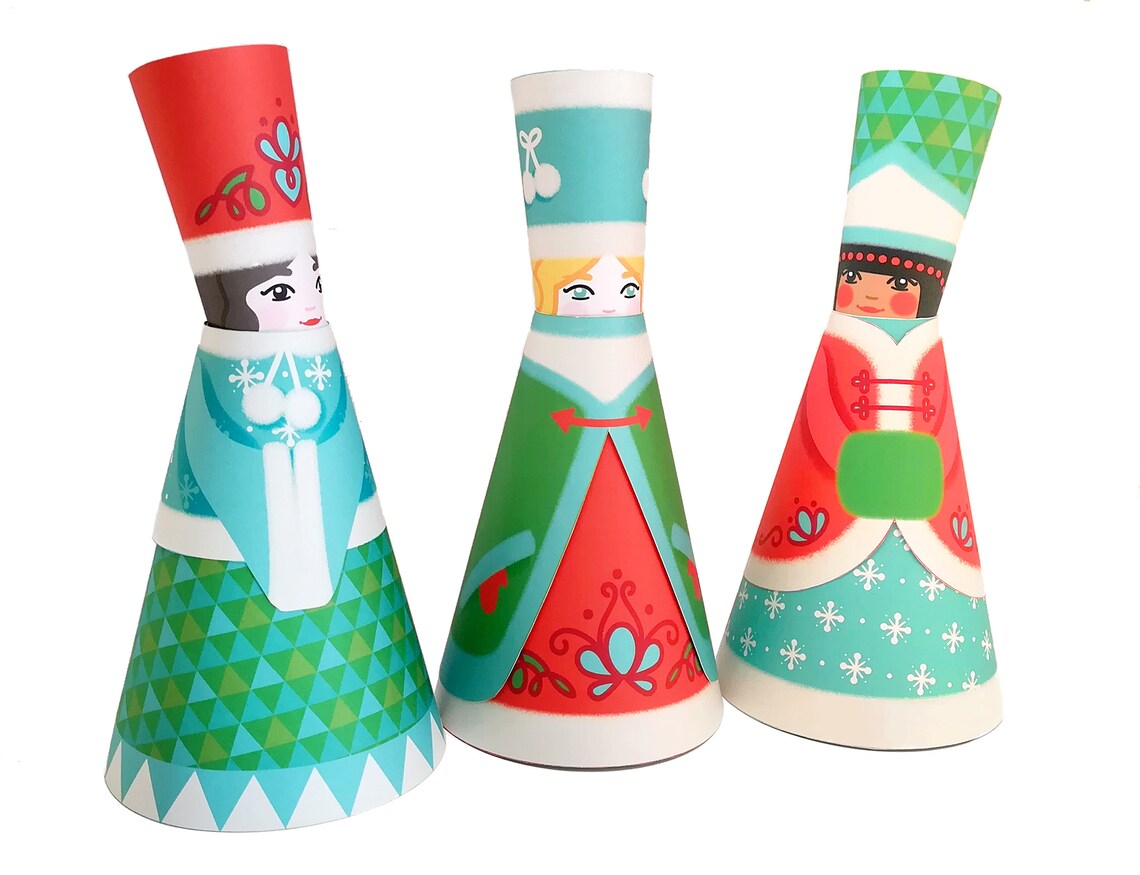 Christmas Paper Dolls Papercraft Kit Printable Dolls - Etsy