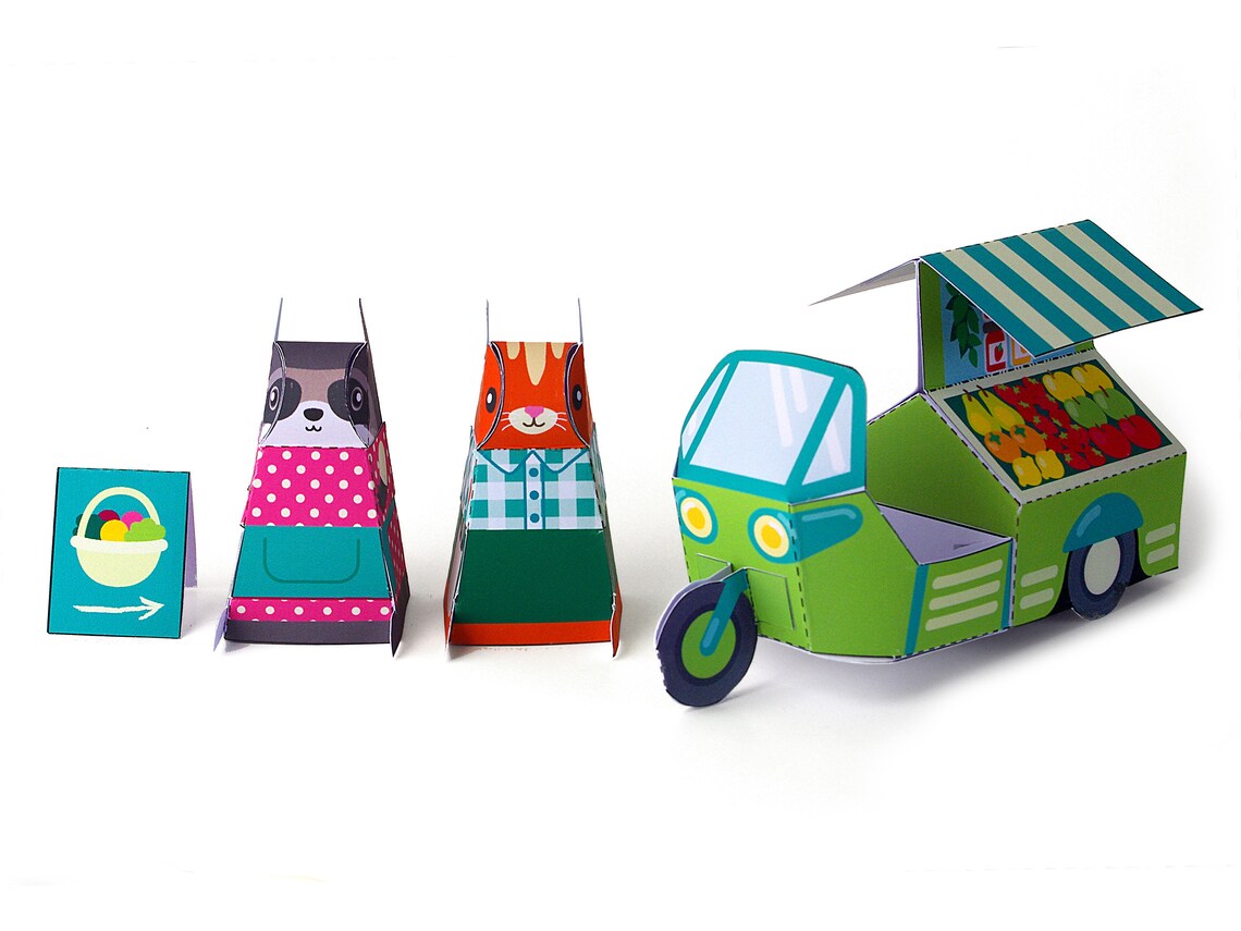 DIY Papercraft Kit, Green Market Playset, Pdf Paper Toy, Instant ...