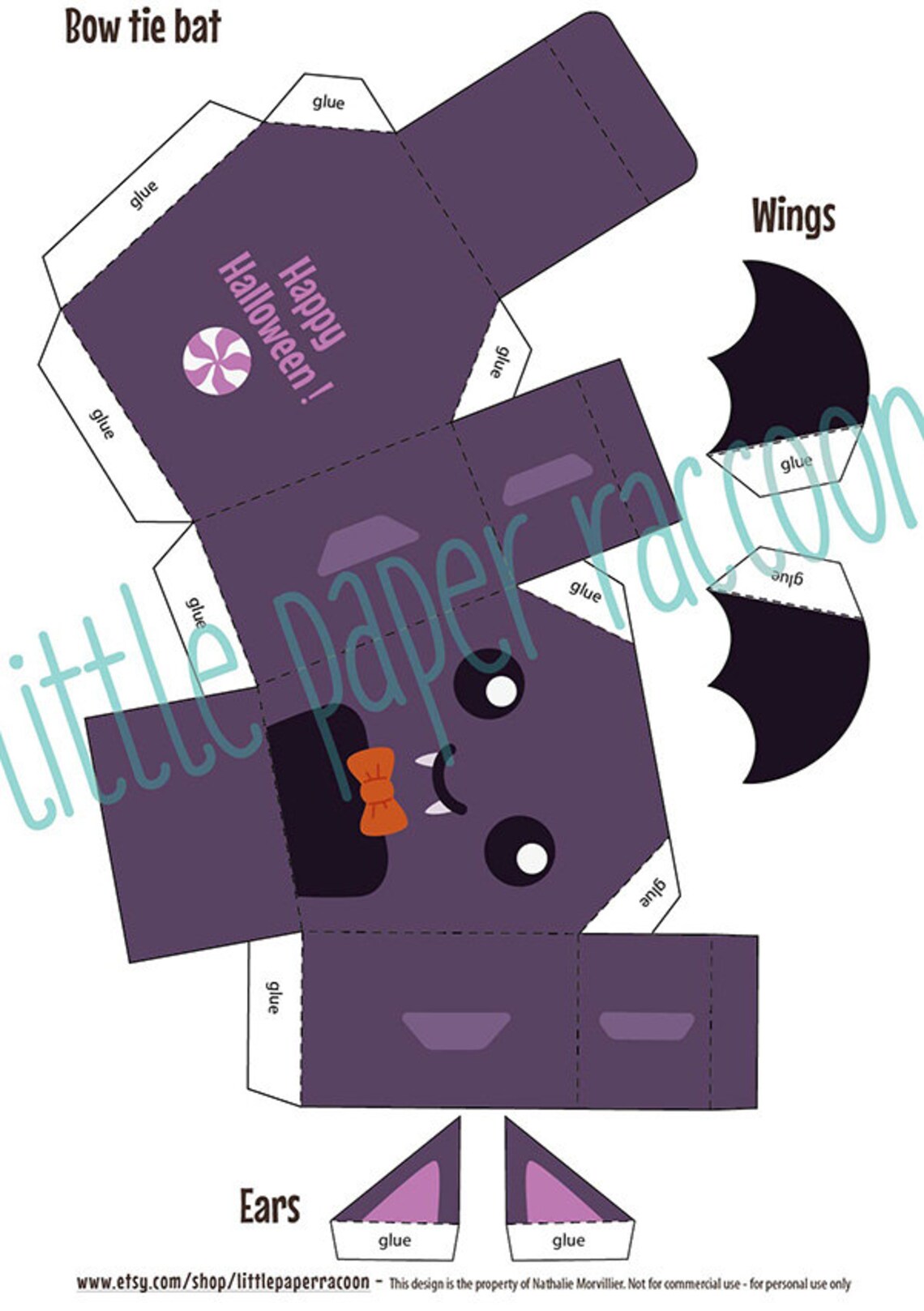 Printable Halloween Favor Box Bat Paper Craft Kit DIY | Etsy