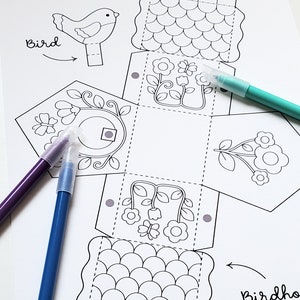 DIY Colouring Birdhouse Papercraft - Etsy