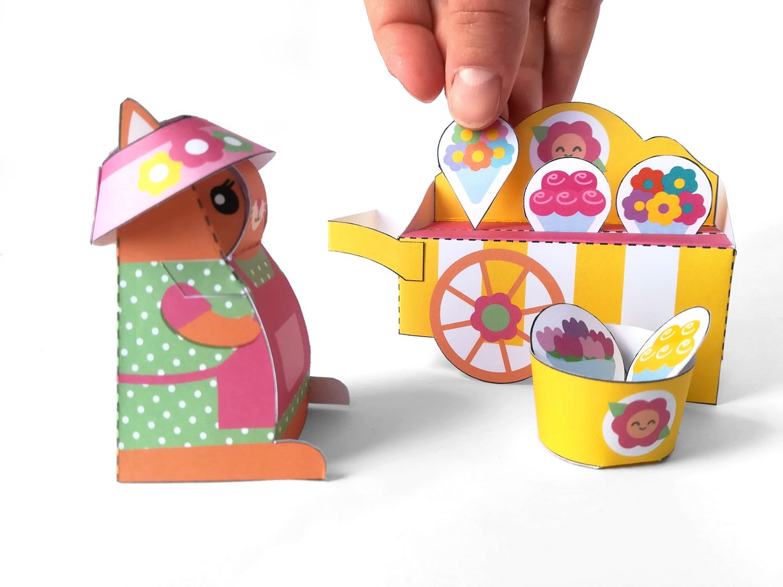 DIY Papercraft Kit, Flower Cart Playset, Pdf Paper Toy, Printable ...