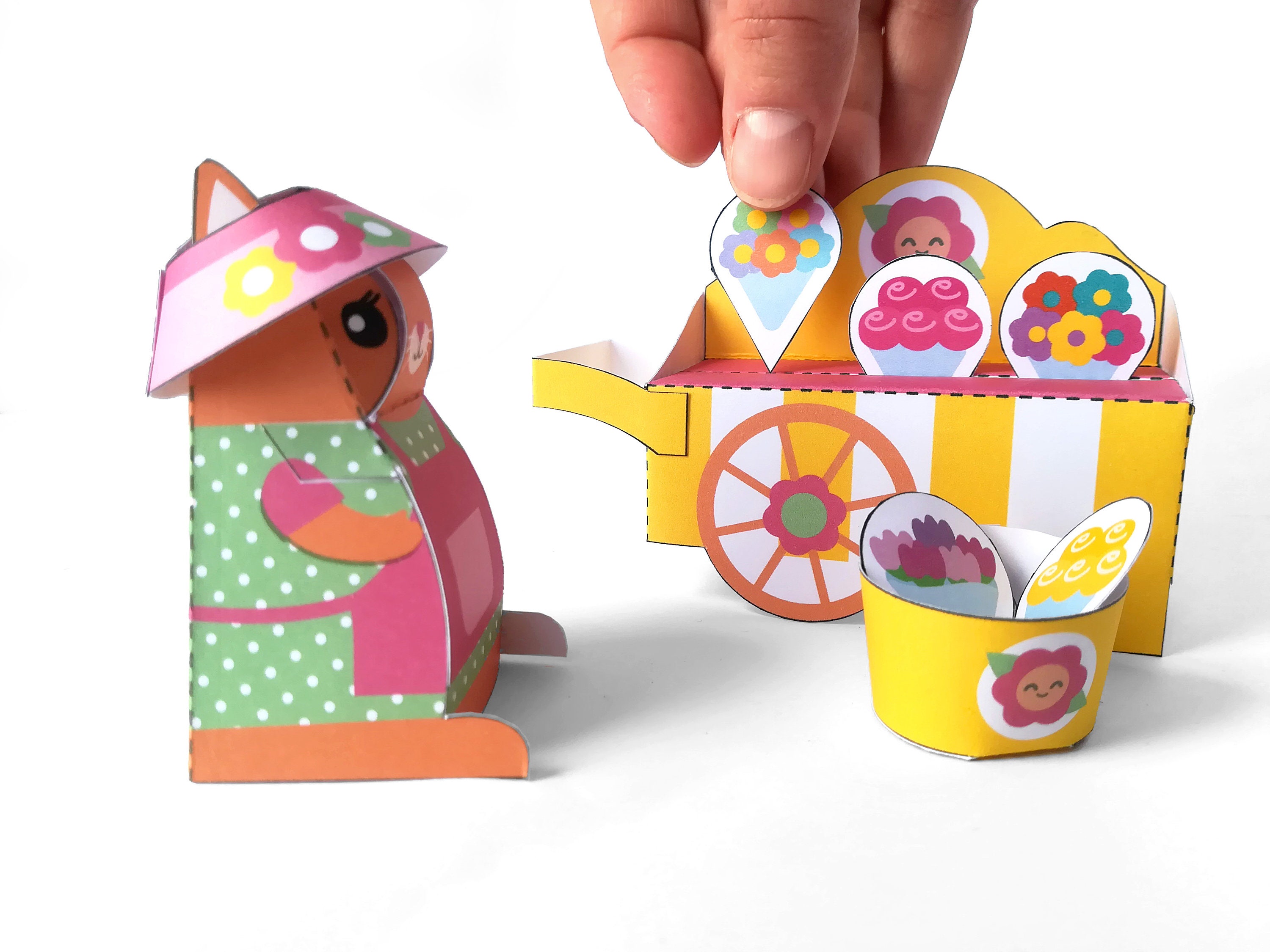 DIY Papercraft Kit, Flower Cart Playset, Pdf Paper Toy, Printable ...