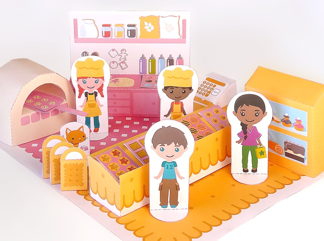 DIY Paper Toy Cookie Shop Playset DIY Papercraft Kit Paper Doll House ...