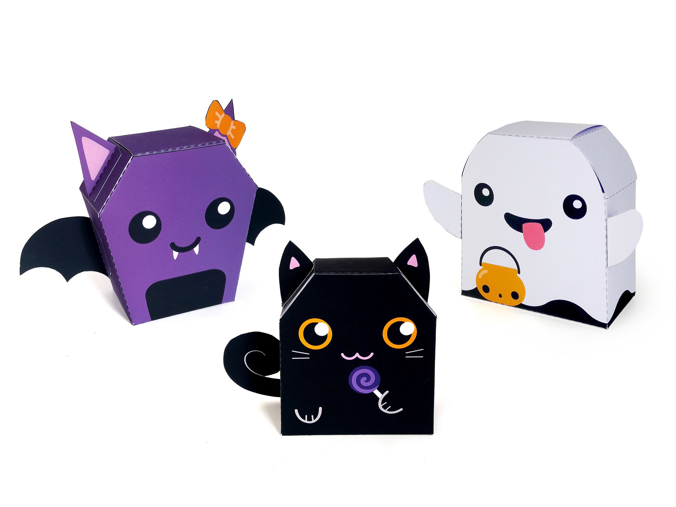 Pack of 3 DIY Favor Boxes Cat Bat and Ghost for Halloween - Etsy