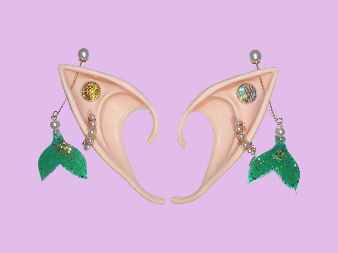 PEARLESCENT MERMAID Elf Ears - Silicone Elven Ears With Earrings, Slip ...