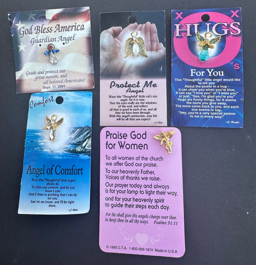 5 Different Angels on Card Hugs, Comfort, Protect Me, God Bless America ...