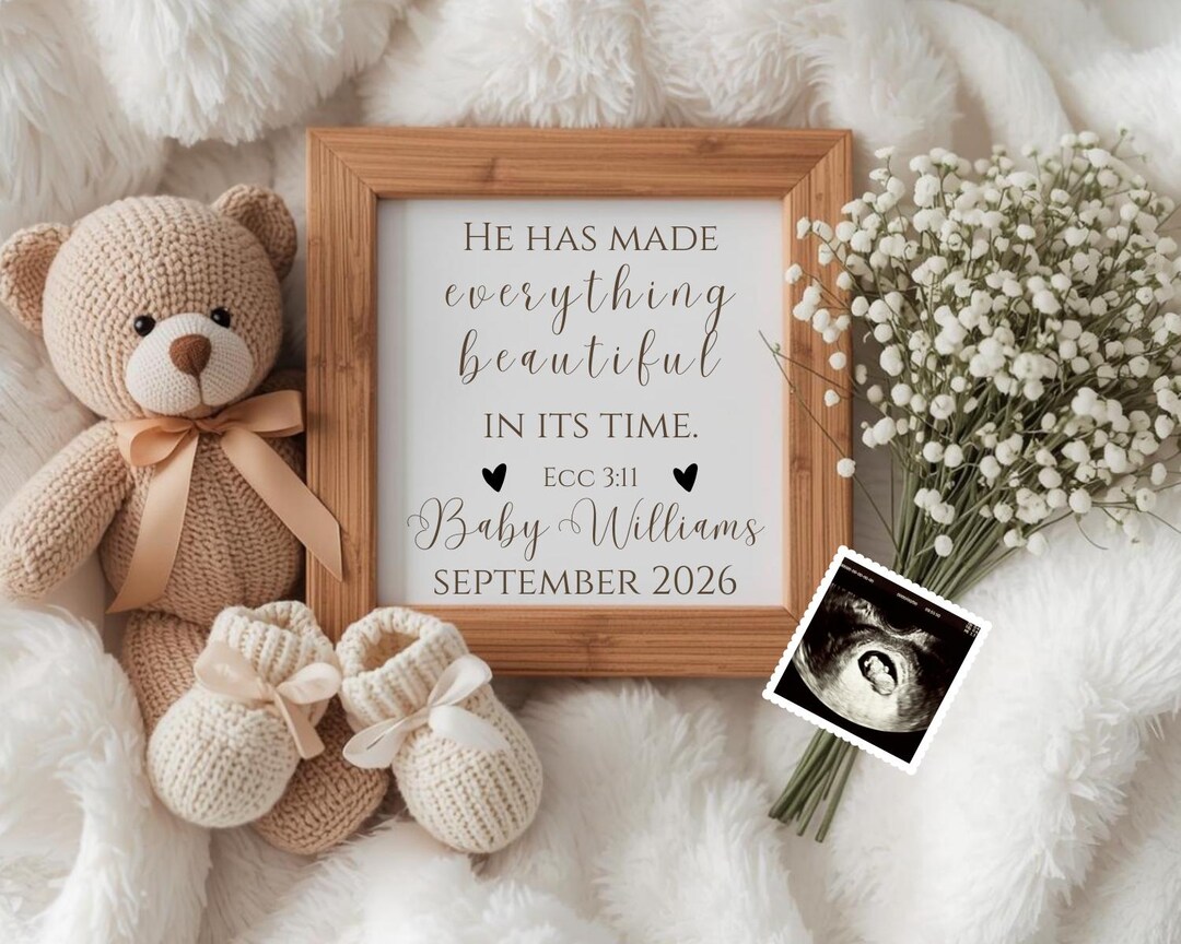 Christian Pregnancy Announcement Digital, Editable Everything Beautiful ...