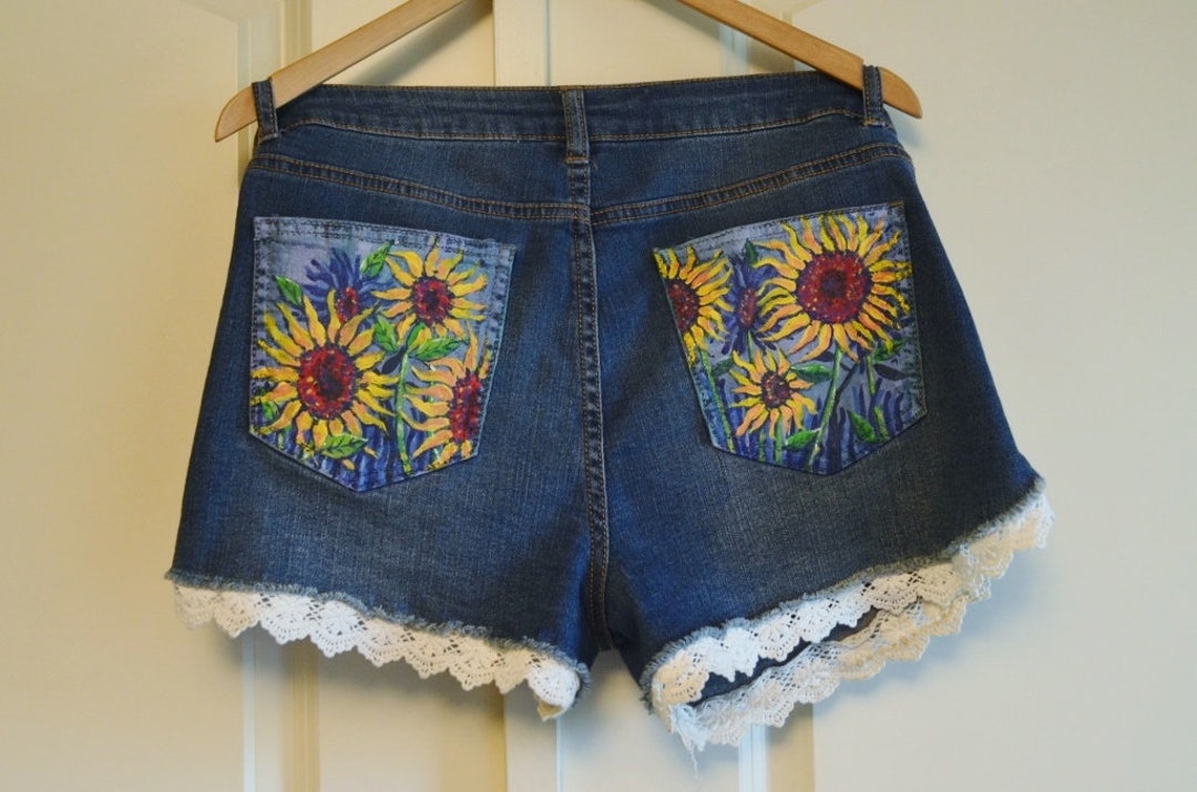 Denim Custom Shorts for Boho Style Denim Shorts for Hand Painted ...