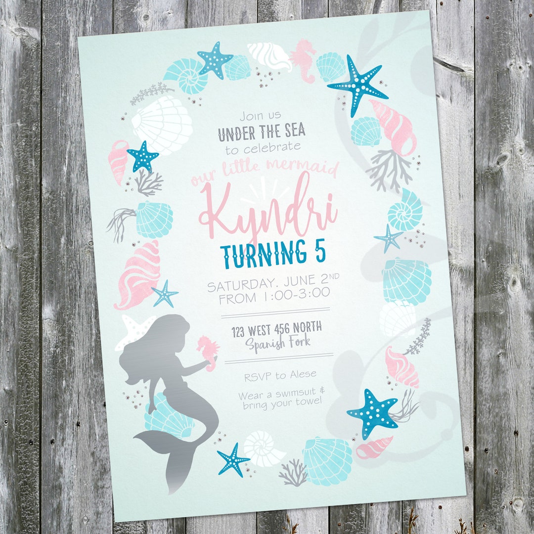 Mermaid Birthday Invitation | Under the Sea Shells Party Invite | Ocean ...