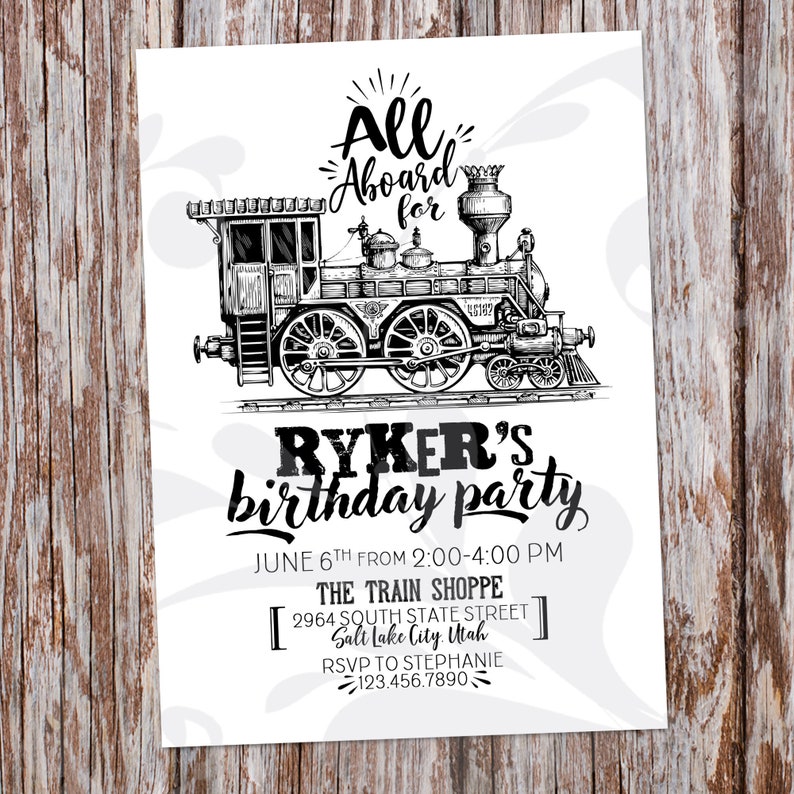 Vintage Train Birthday Party Invitation Steam Engine Birthday Invite ...