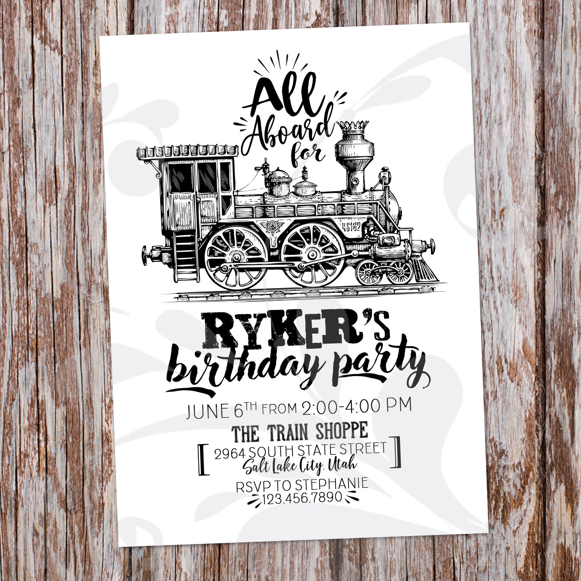 Vintage Train Birthday Party Invitation Steam Engine Birthday Invite ...