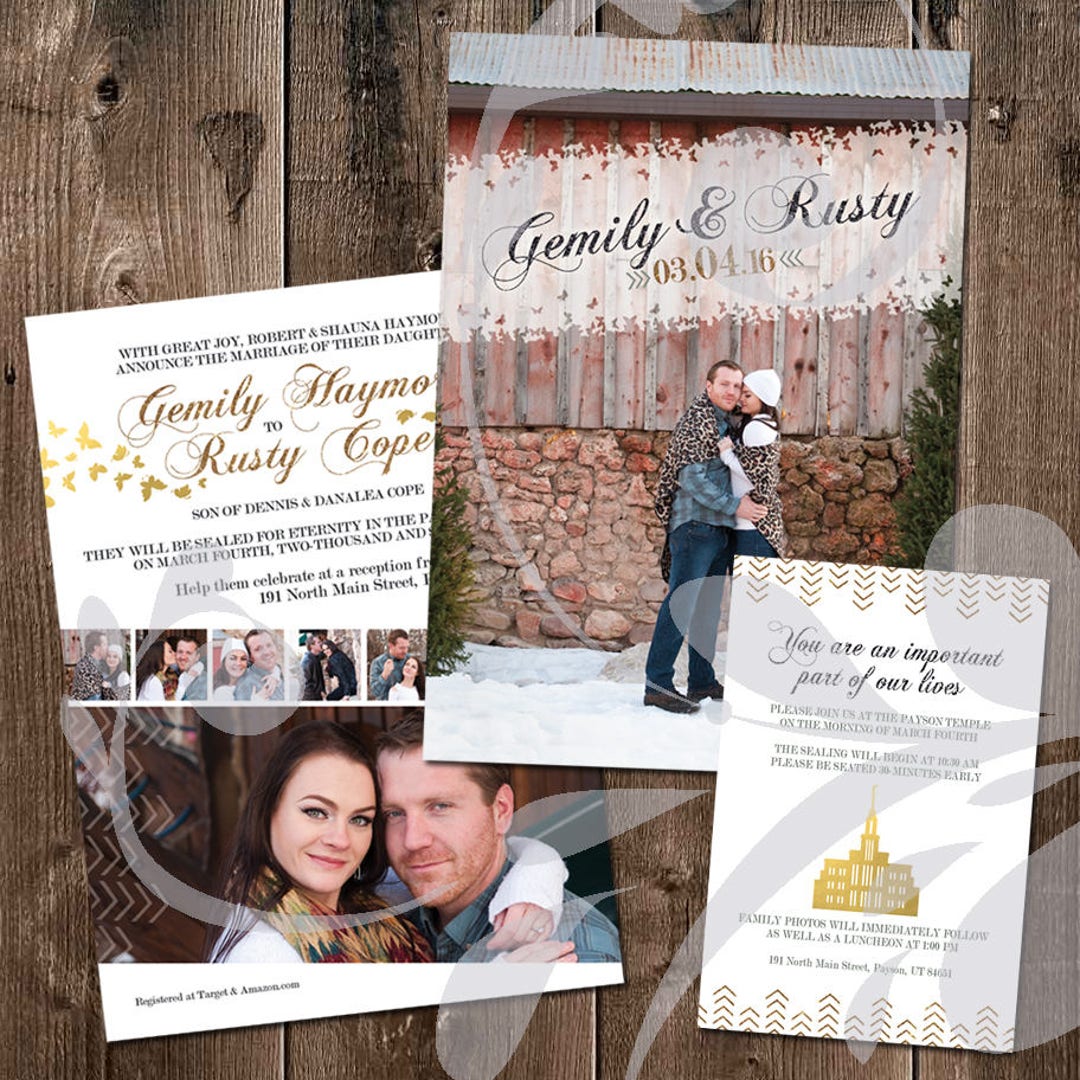 Gold Butterfly Wedding Invitation: Metallic Marriage Announcement ...