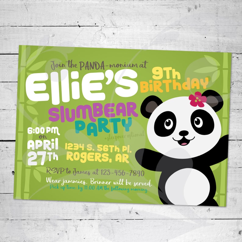 Panda Birthday Party Invitation Panda Party Invite Slumber | Etsy