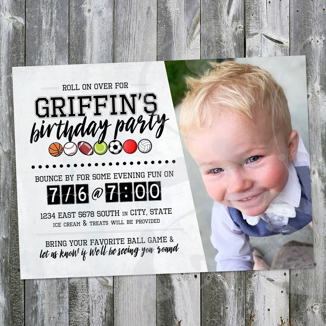 Sports Ball Birthday Party Invitation | Ball Game Birthday Invite With ...
