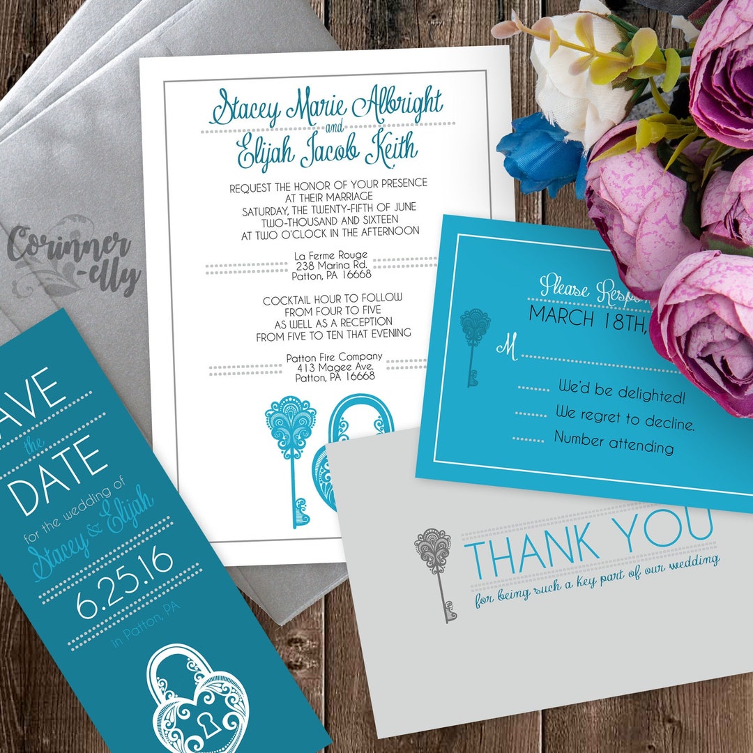 Antique Lock & Key Wedding Invitation, RSVP Insert, Save the Date ...