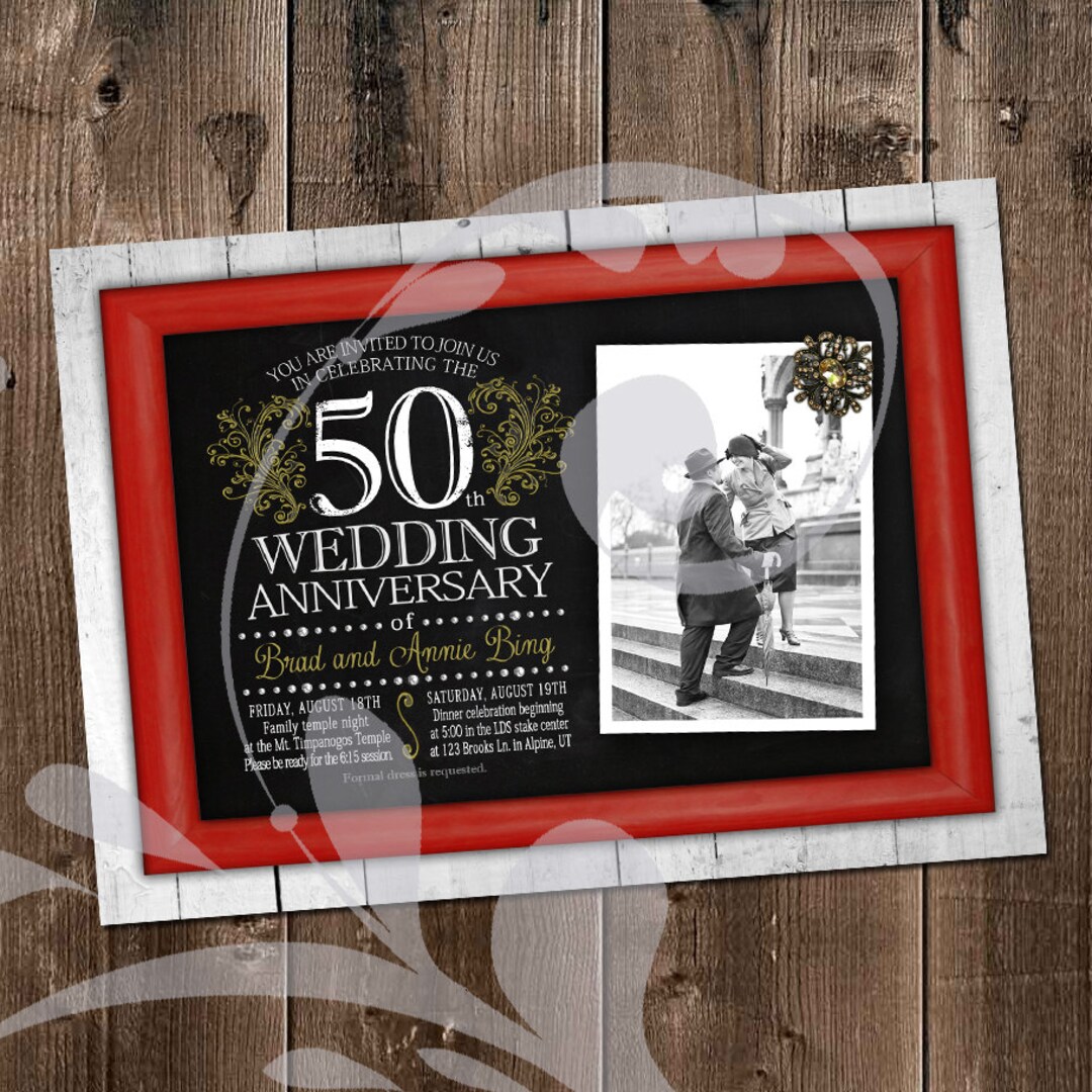 Golden 50th Wedding Anniversary Celebration Invitation | Custom 5"x7 ...
