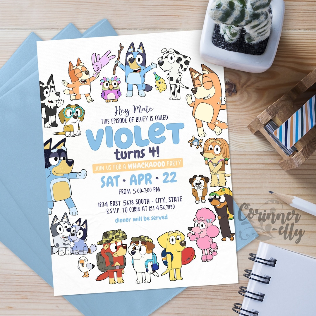 Bluey Birthday Invitation | Bingo B-day Party Invite | Blue Heeler ...