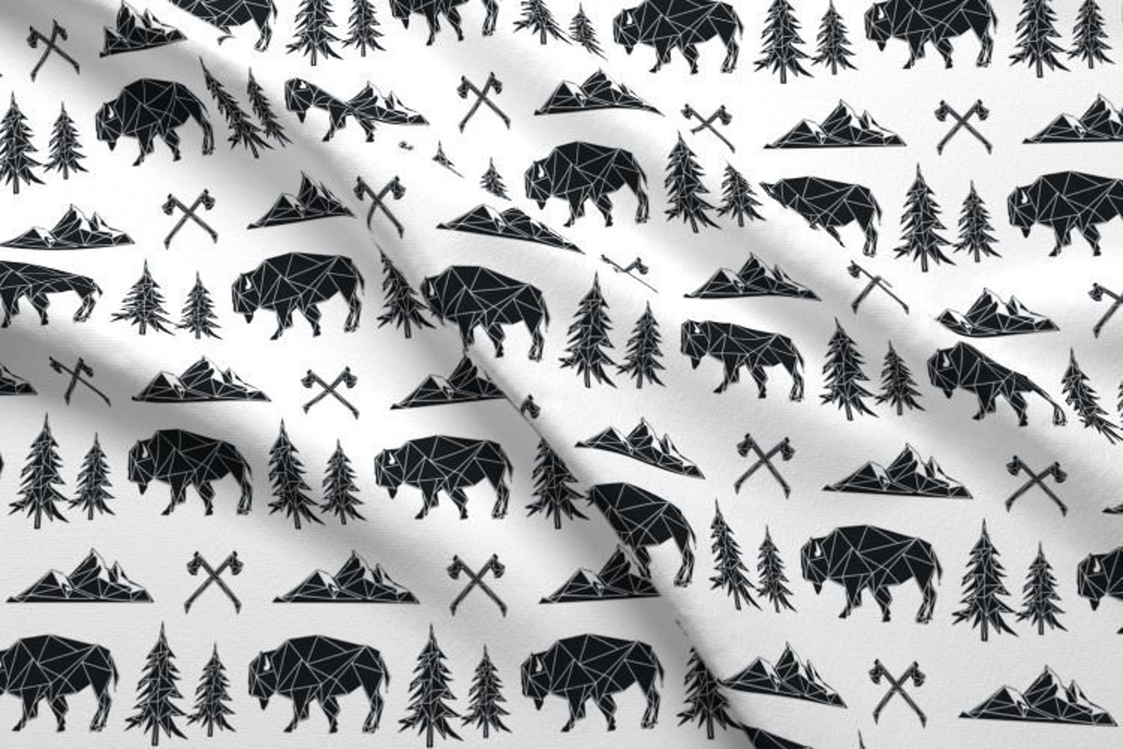 Geometric Bison Fabric by the Yard Tribal Buffalo Fabric | Etsy
