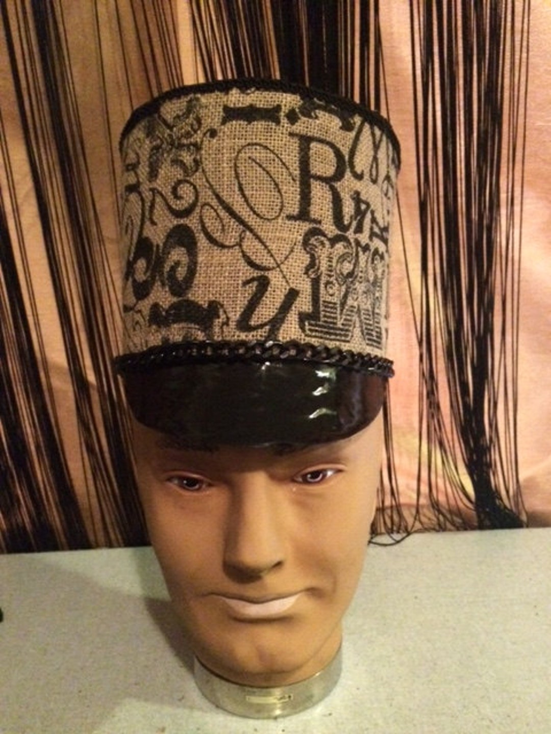 BEIGE and BLACK Marching Band Hat Burlap Covered Foam Marching Band ...