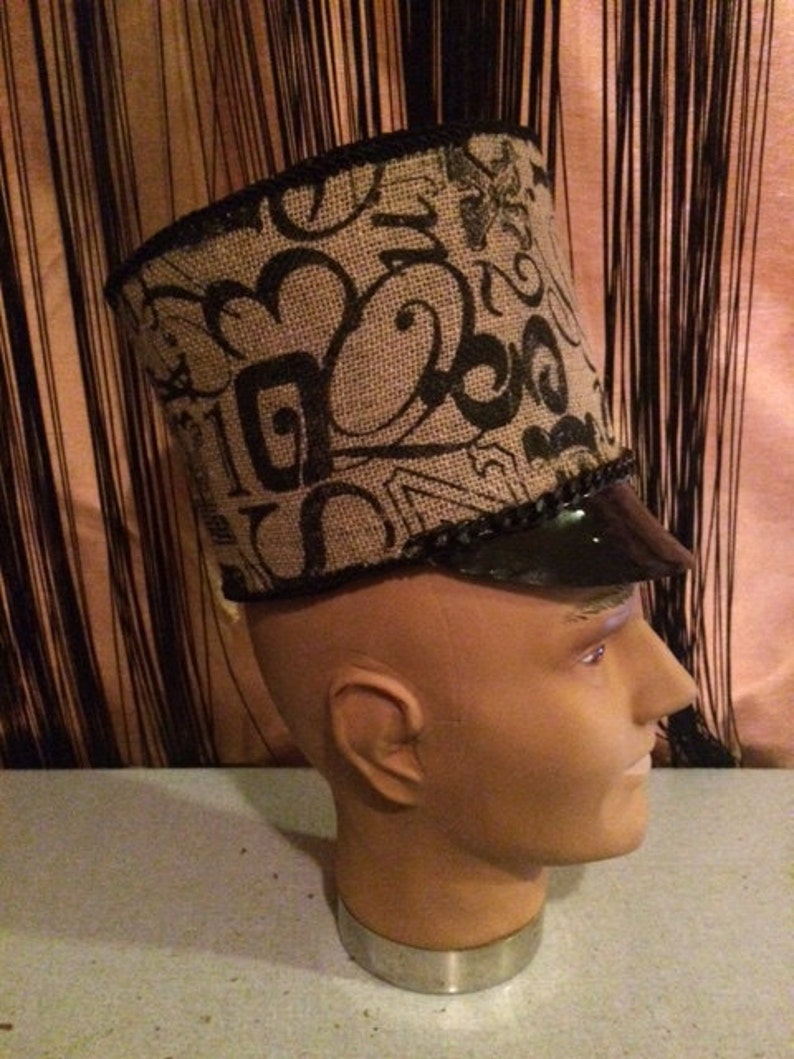 BEIGE and BLACK Marching Band Hat Burlap Covered Foam Marching Band ...