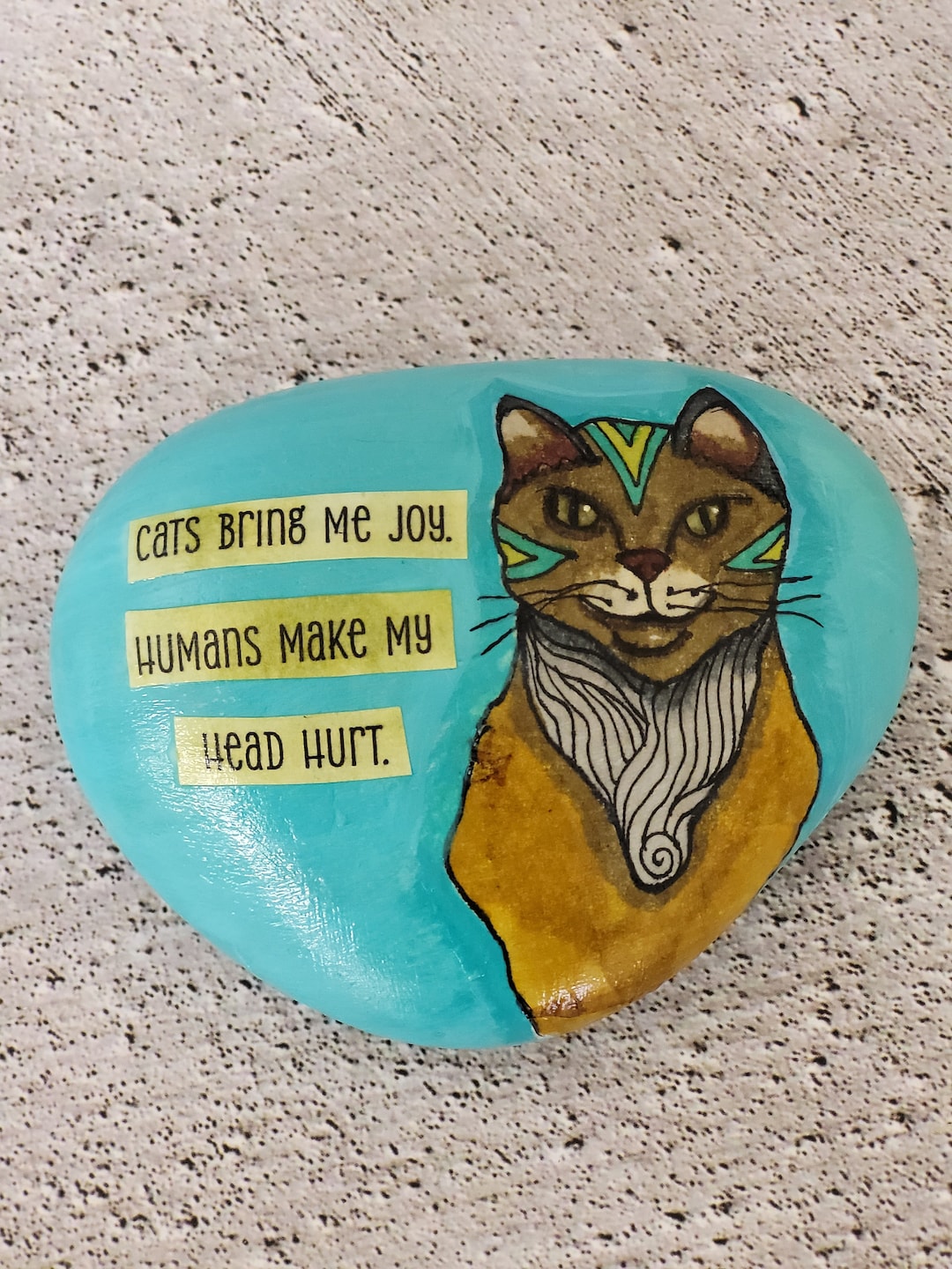 Custom Illustrated and Painted Cat Lovers Rock Decor Humorous Quote ...