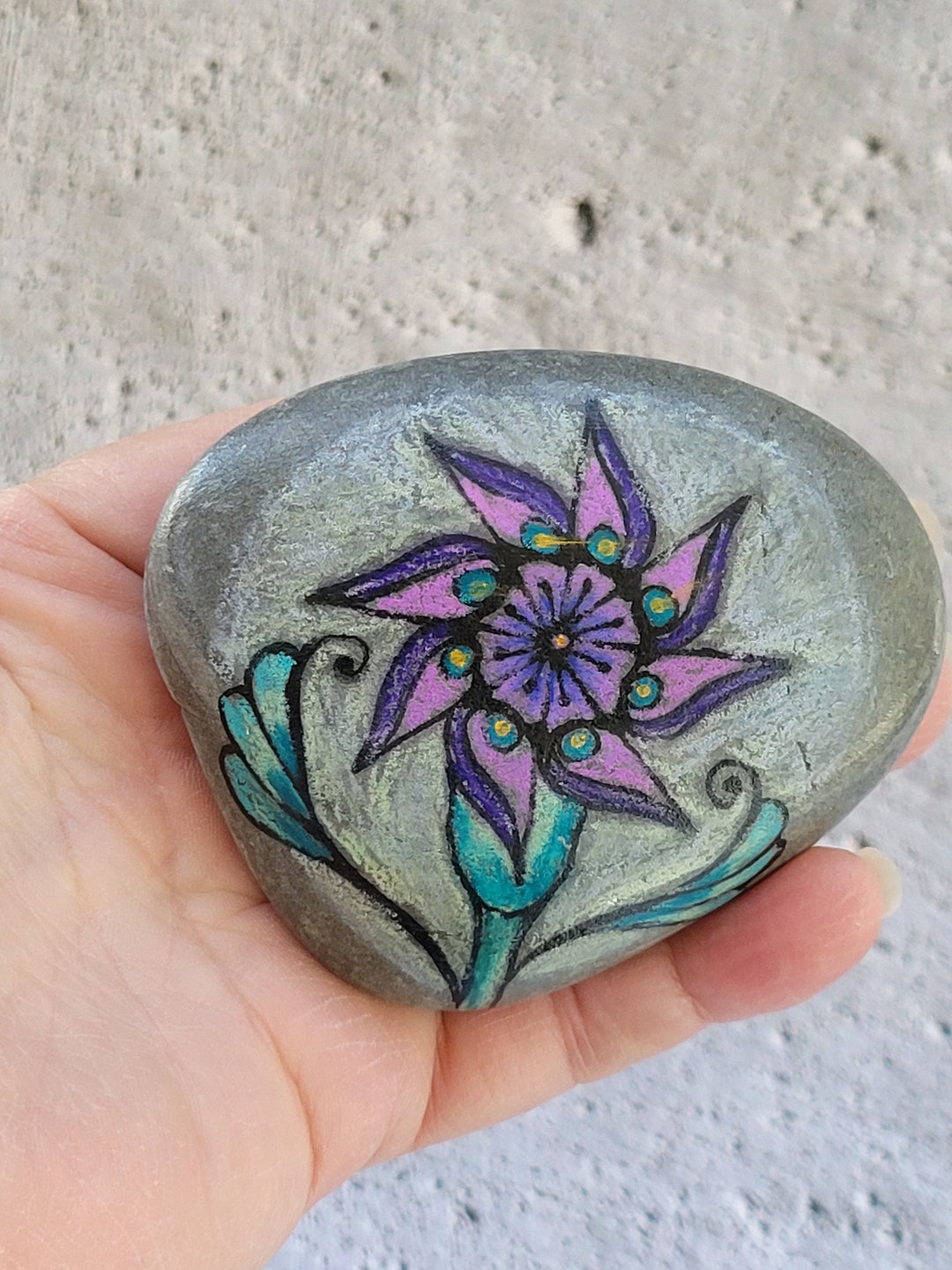 Custom Drawn Rock Art Natural Stone Finished Floral - Etsy