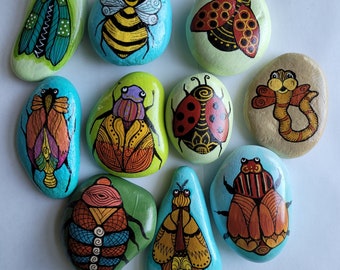 Painted Beetle Rock - Etsy