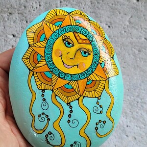 Custom Painted Rock Art Decor Smiling Sun Hand Drawn Boho Style - Etsy