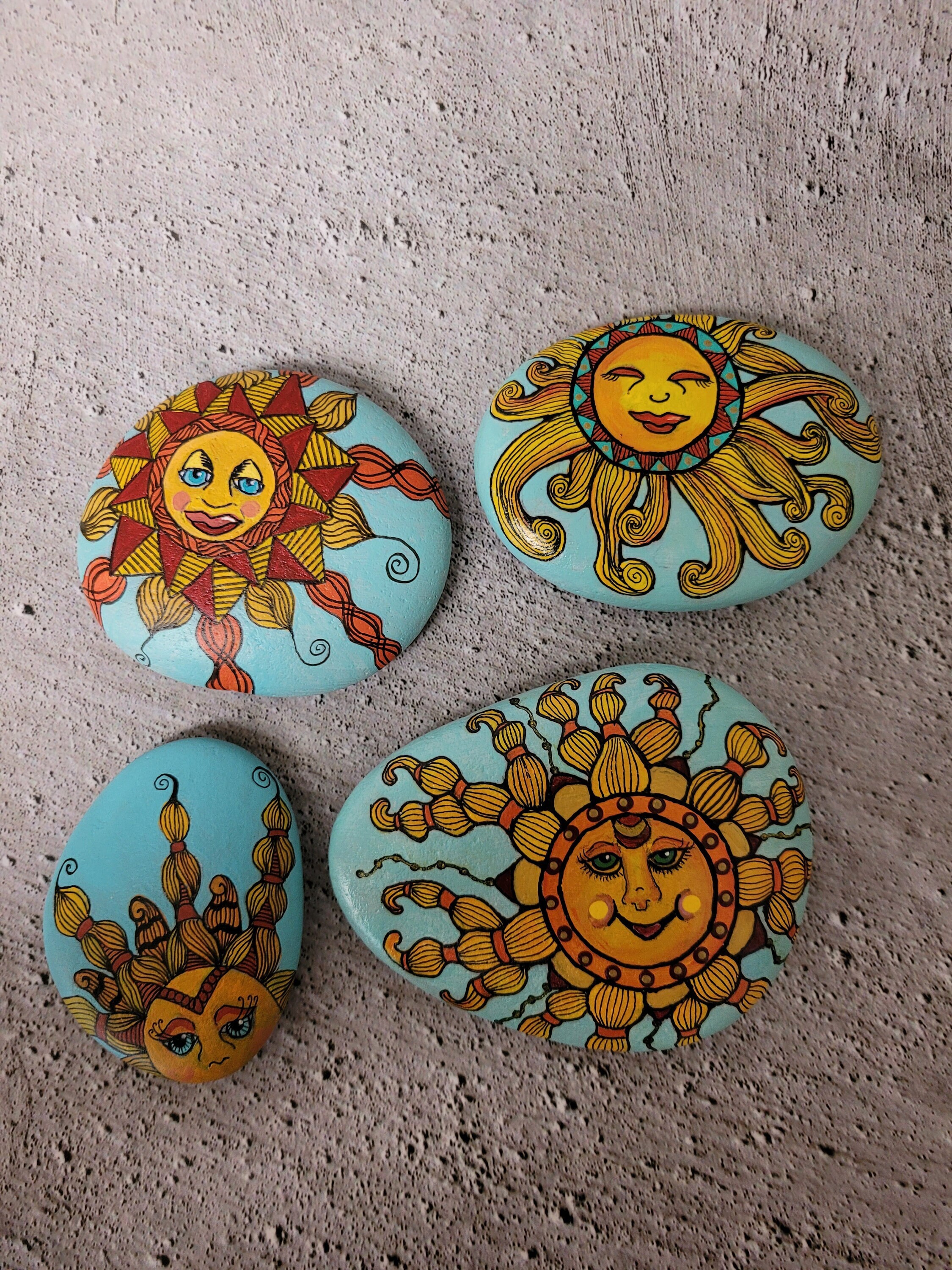 Custom Painted Sun Face Rocks Perfect for Decoration, Teacher Gifts ...