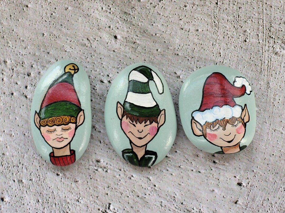 Tricky Elves Trio Hand-painted River Rocks, Perfect for Christmas and ...