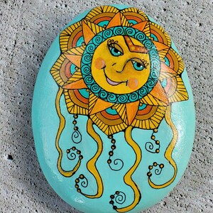 Custom Painted Rock Art Decor Smiling Sun Hand Drawn Boho Style - Etsy