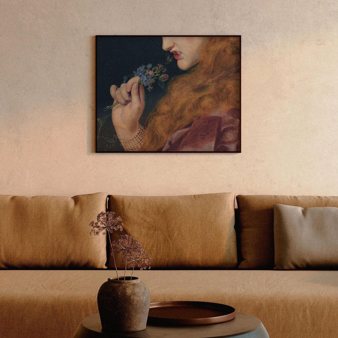 Love's Shadow Lady Printable Art, Red Haired Woman Biting Flowers ...