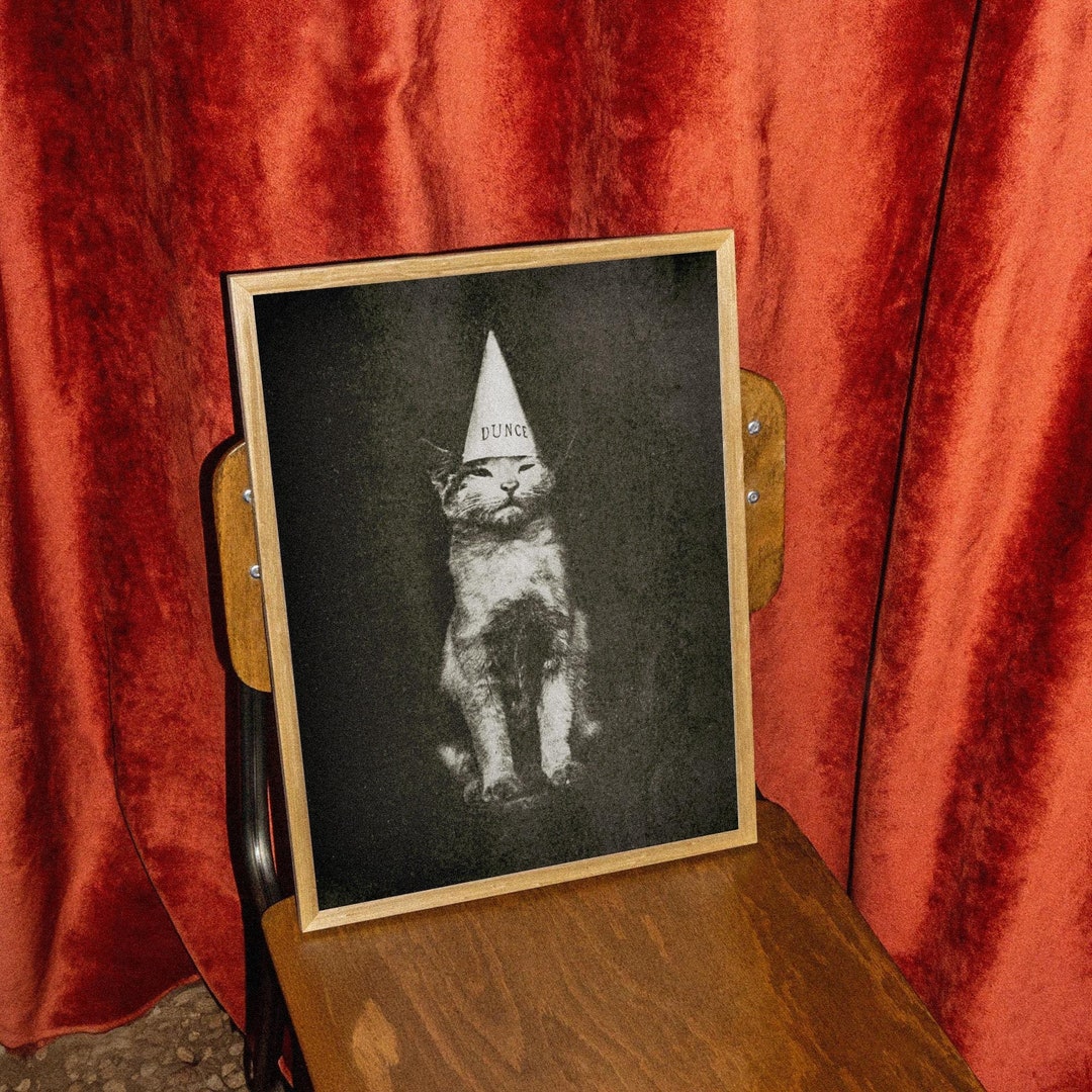 Printable Art 0024, Dunce Hat Cat Funny Print, Quirky Victorian Photo ...